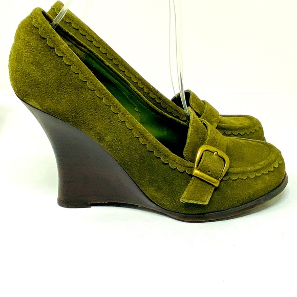 Bakers | Shoes | Bakers Wedge Heels Green Suede Buckle | Poshmark